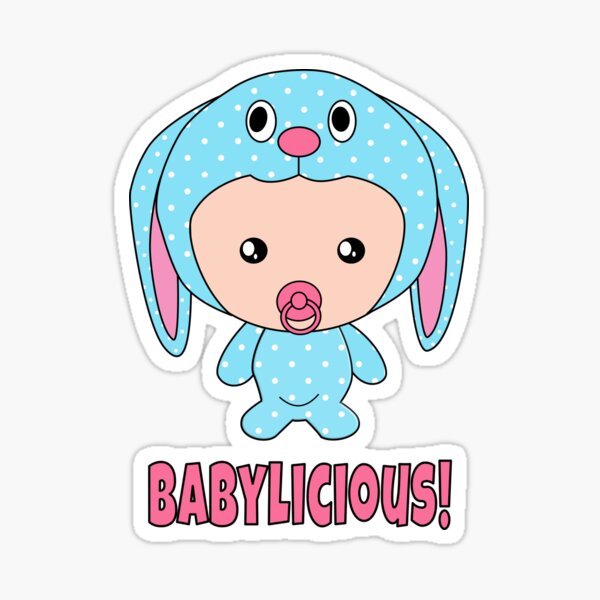 "Babylicious Kawaii Baby in Blue Polka Dot Bunny Pajamas" Sticker for ...
