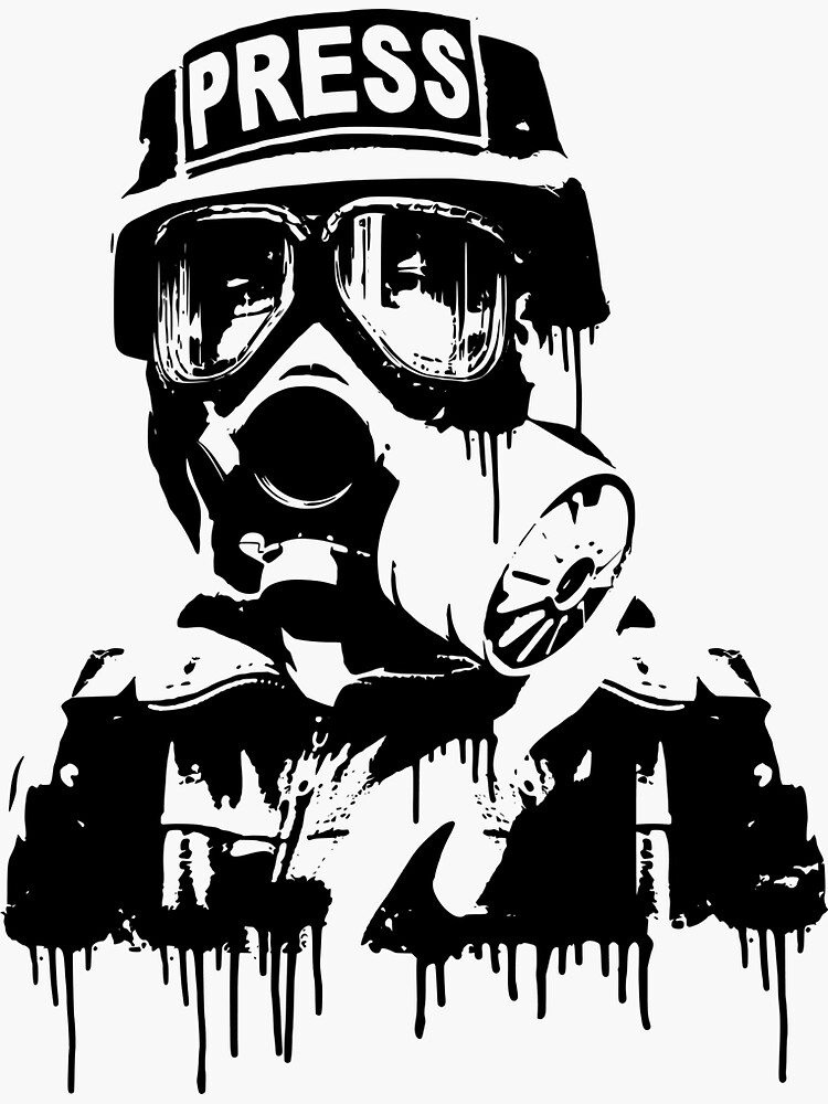 "The journalist masked with a gas mask" Sticker for Sale by Scopestor ...