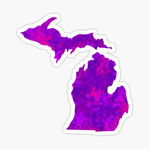 "Purple Abstract Paint Splatter Michigan Silhouette" Sticker for Sale ...