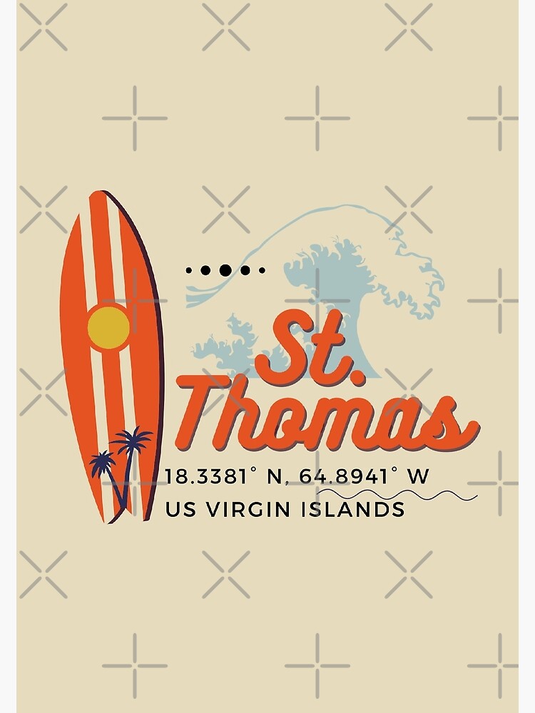 "St. Thomas, US Virgin Islands. Retro Surfing Board, Palm Trees & Waves ...