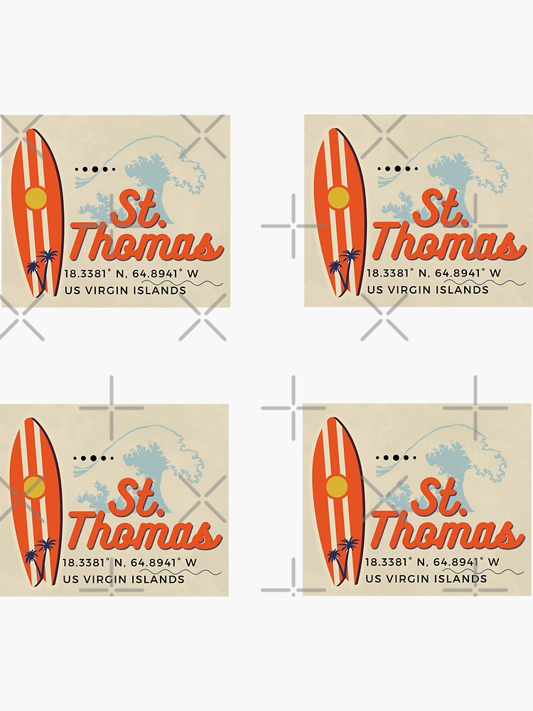"St. Thomas, US Virgin Islands. Retro Surfing Board, Palm Trees & Waves ...