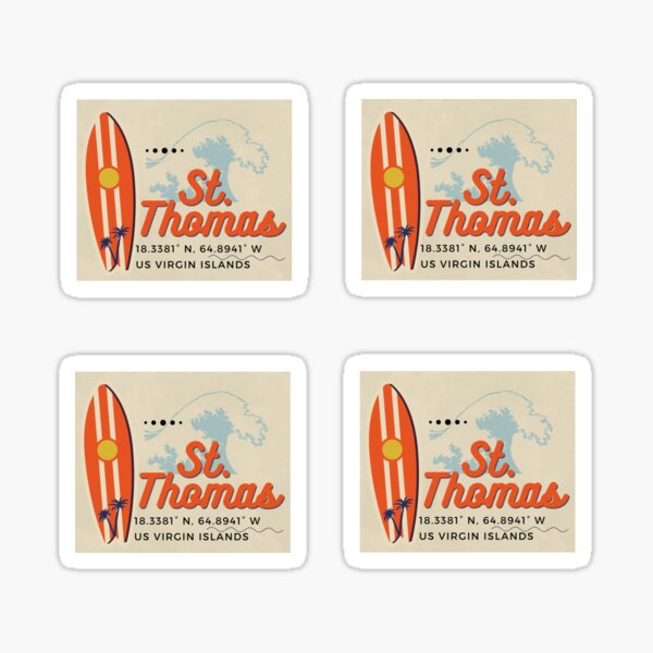 "St. Thomas, US Virgin Islands. Retro Surfing Board, Palm Trees & Waves ...