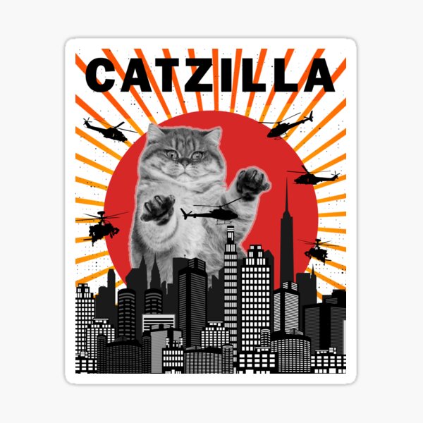 "Catzilla Funny Cat Lover Gifts Love Kittens Retro Style " Sticker for ...