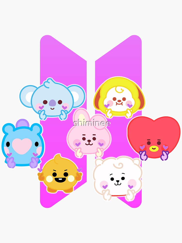 Pegatina «BTS ARMY OT7 BT21 Personajes Festa Retrato familiar Borahae ...