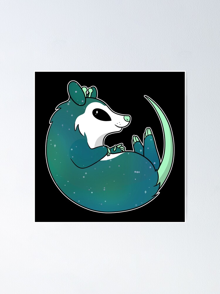 "Cute Kawaii Galaxy Space Alien Opossum Baby Curled Up in a Ball (Green ...