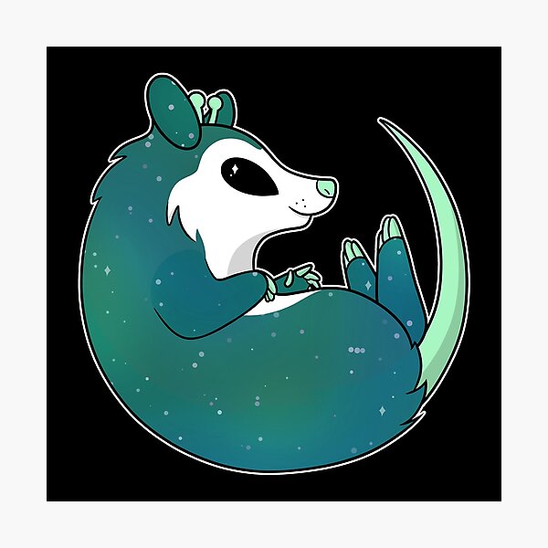 "Cute Kawaii Galaxy Space Alien Opossum Baby Curled Up in a Ball (Green ...
