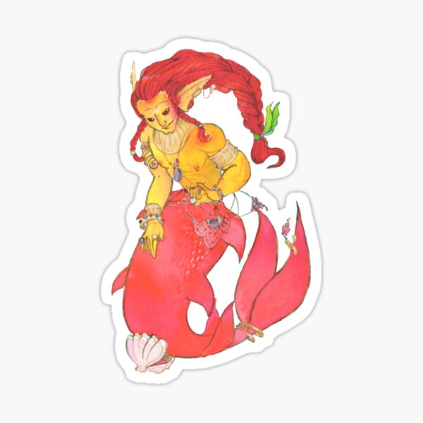 "MerMay Red Braided Merman with Pearl Watercolor" Sticker for Sale by ...