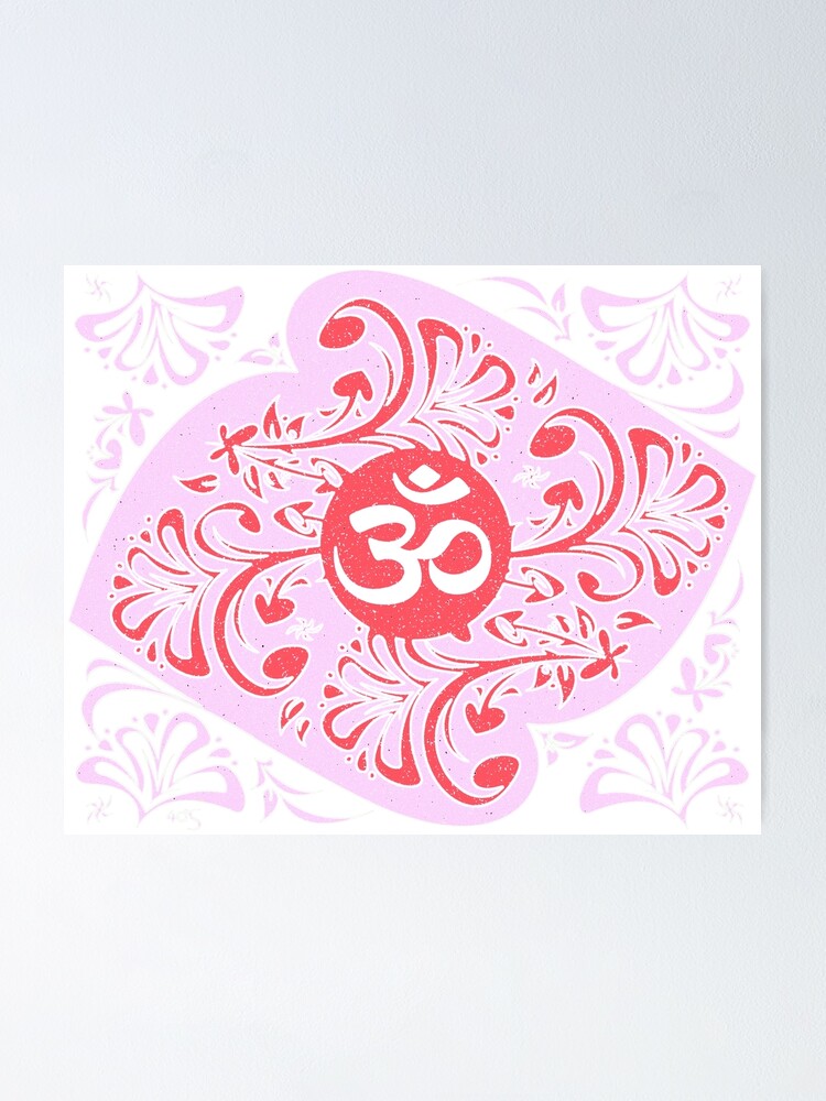 "Om symbol in floral motif - pink and red" Poster for Sale by Zoxofo ...