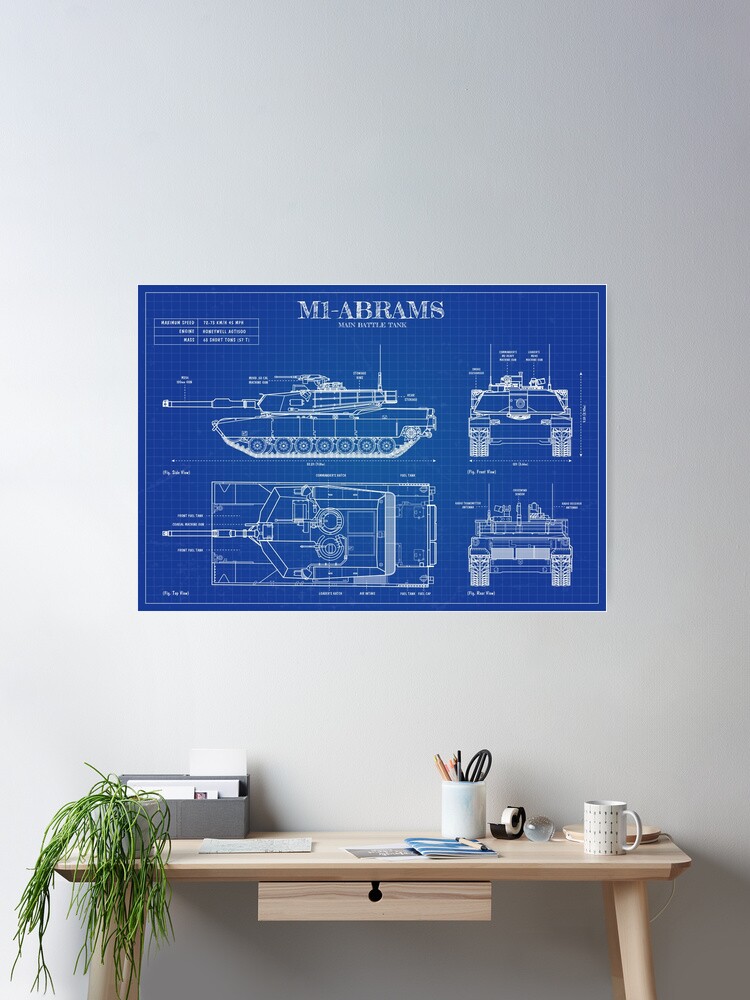"M1 ABRAMS- Main Battle Tank (Blueprint)" Poster for Sale by BLUE ...