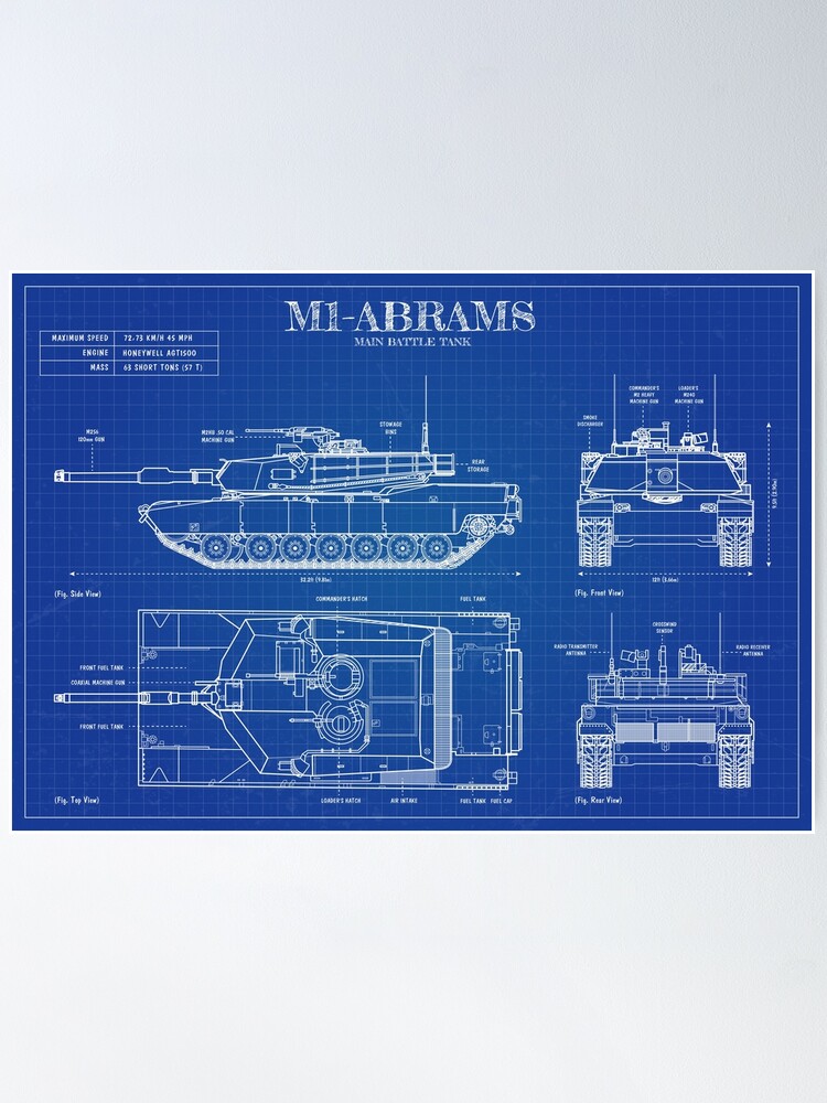 "M1 ABRAMS- Main Battle Tank (Blueprint)" Poster for Sale by BLUE ...
