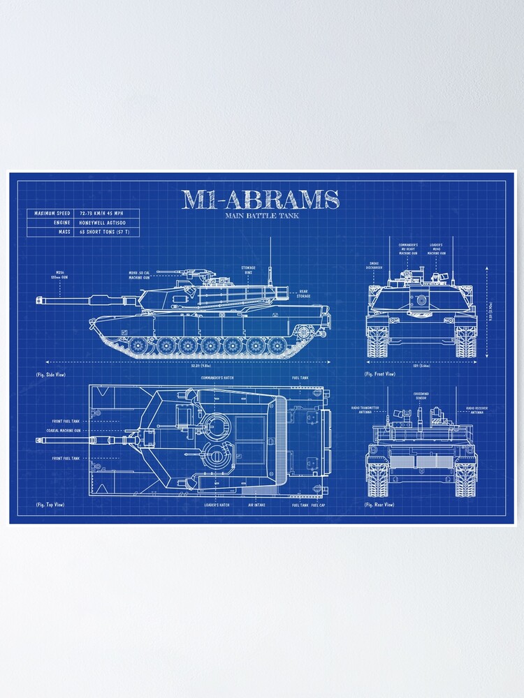"M1 ABRAMS- Main Battle Tank (Blueprint)" Poster by BGALAXY | Redbubble