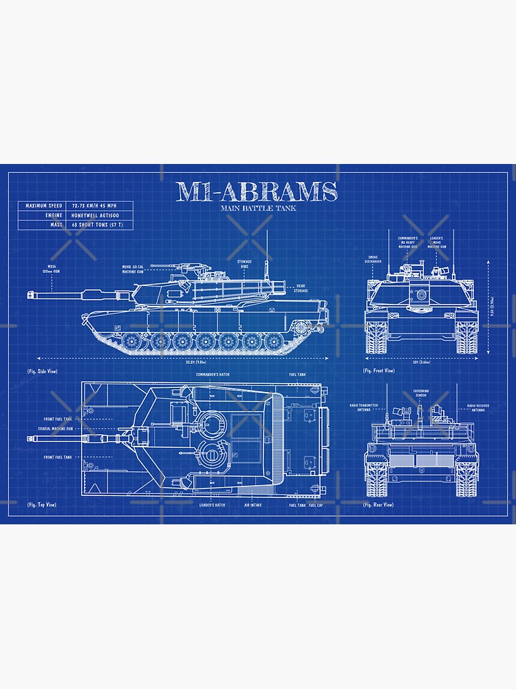 "M1 ABRAMS- Main Battle Tank (Blueprint)" Sticker for Sale by BGALAXY ...