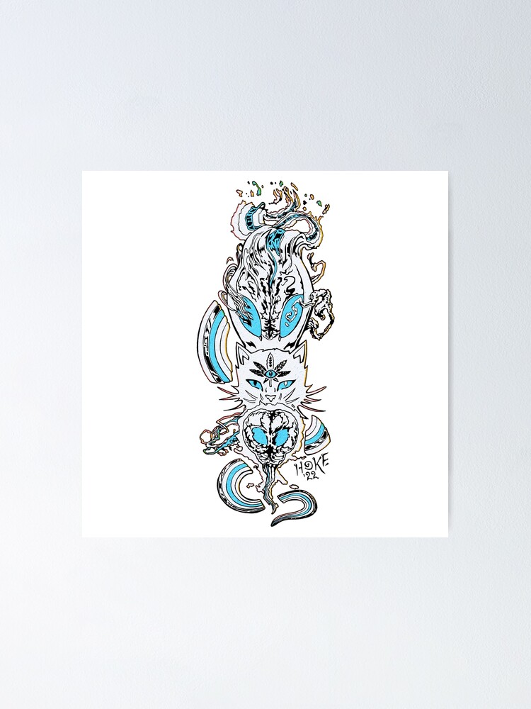 "Blue Alien Cat Brain Rainbow" Poster for Sale by RHokeArt | Redbubble