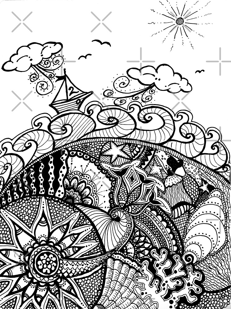 "A Life on the Ocean Wave Zentangle" by manderlaydreams | Redbubble