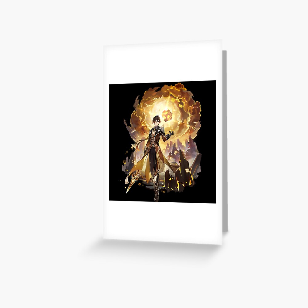 "Zhongli Genshin Impact Character in Transparent ArtWork" Greeting Card ...