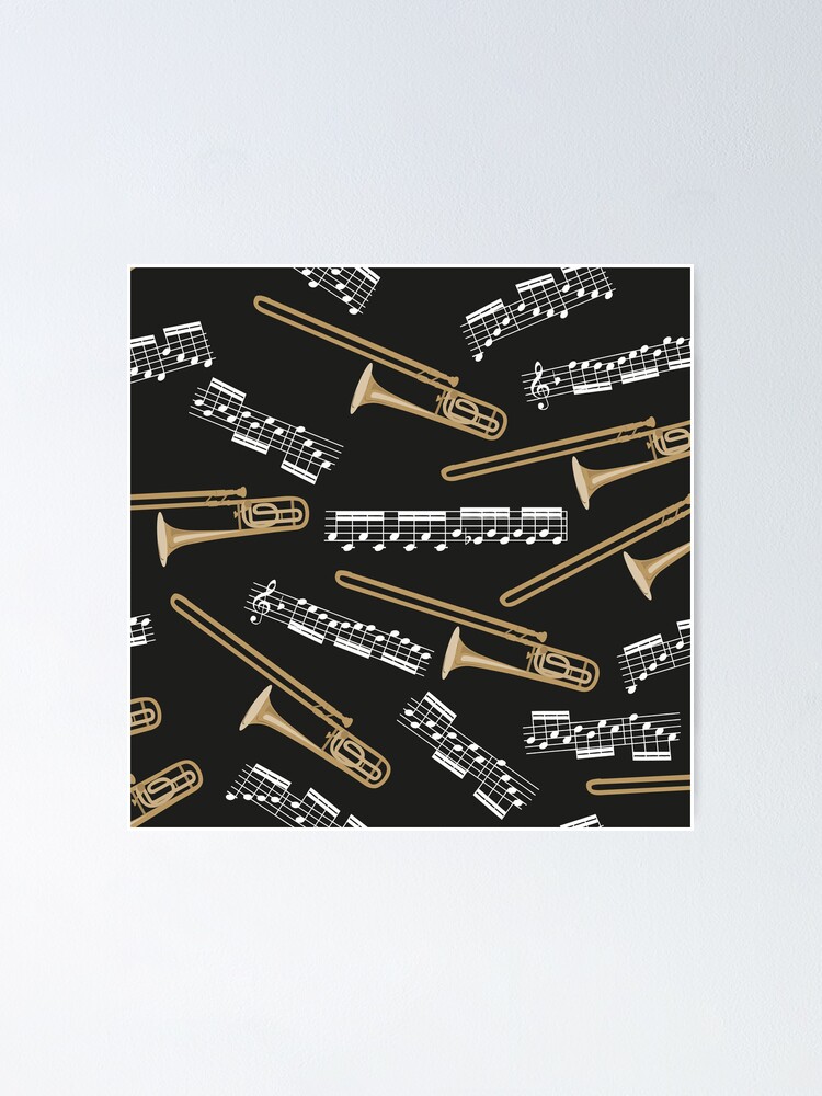 "trombones and music notes - black " Poster for Sale by kobyakov ...