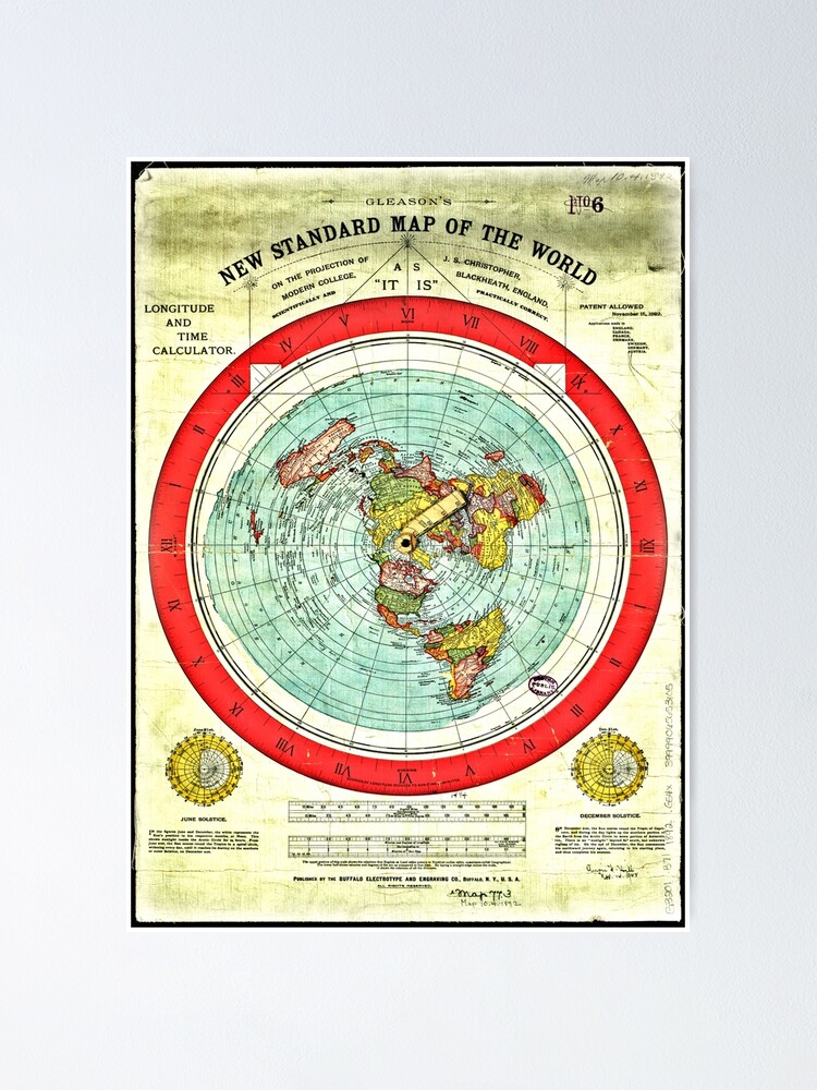 Poster « Carte de la Terre plate de Gleason 1892 | Recherche Terre ...