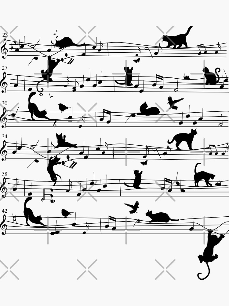 "Cute Cat Kitty Playing Music Note Clef Musician Art" Sticker for Sale ...