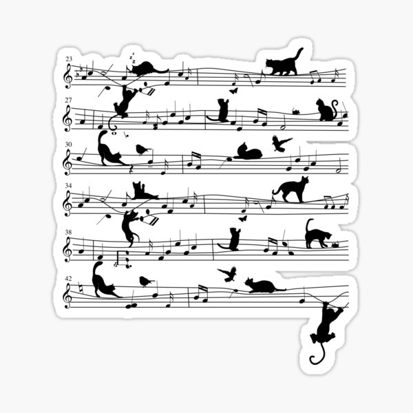 "Cute Cat Kitty Playing Music Note Clef Musician Art" Sticker for Sale ...