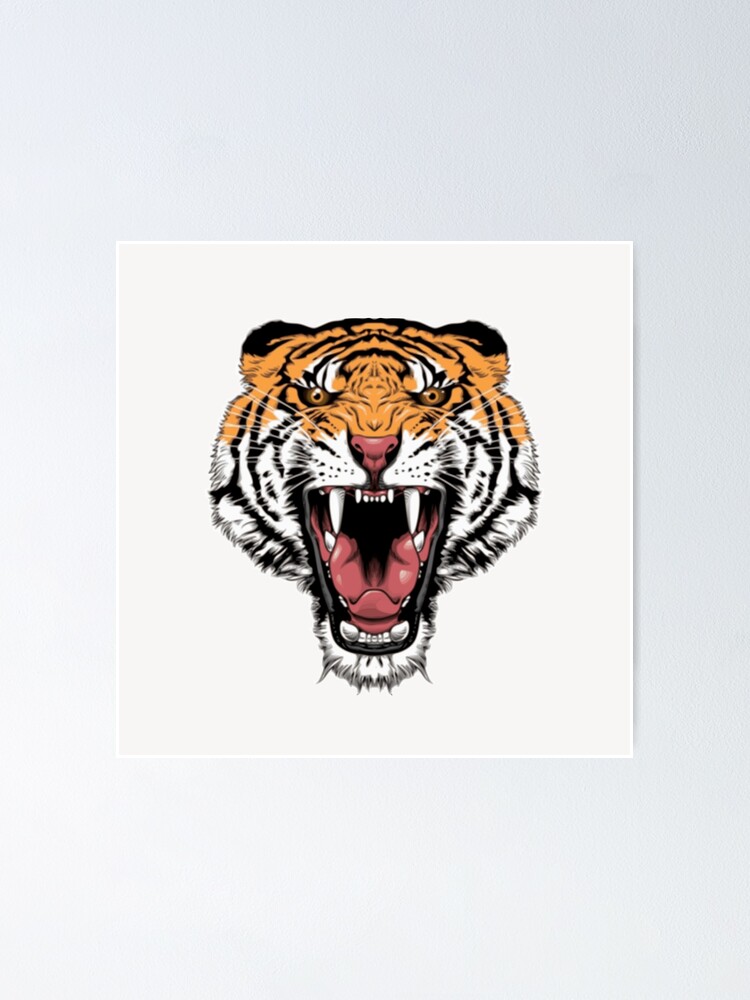 "Beautiful ferocious tiger opening his mouth facing you" Poster for ...