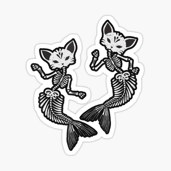 "Kitty Cat Mermaid Skeleton Halloween Fantasy" Sticker for Sale by ...