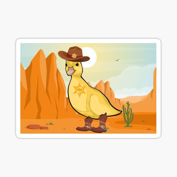 "Sheriff duck wearing cowboy hat and boots in a Western American Desert ...