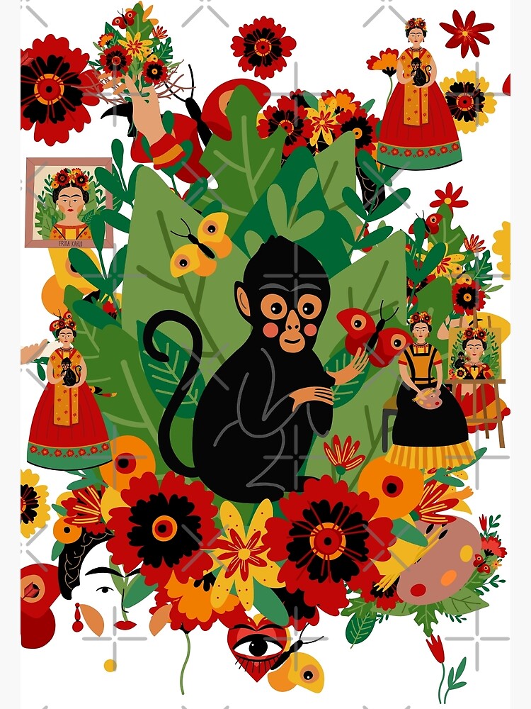 "Colorful Mexican Artist Frida Kahlo Monkey Art Inspired Pattern ...