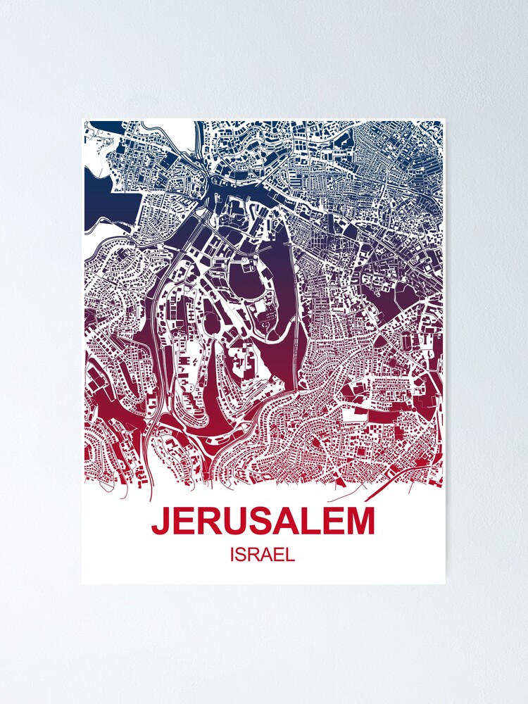 "Jerusalem Jews Judaism Moses synagogue Map Art Blue Pink Jerusalem ...