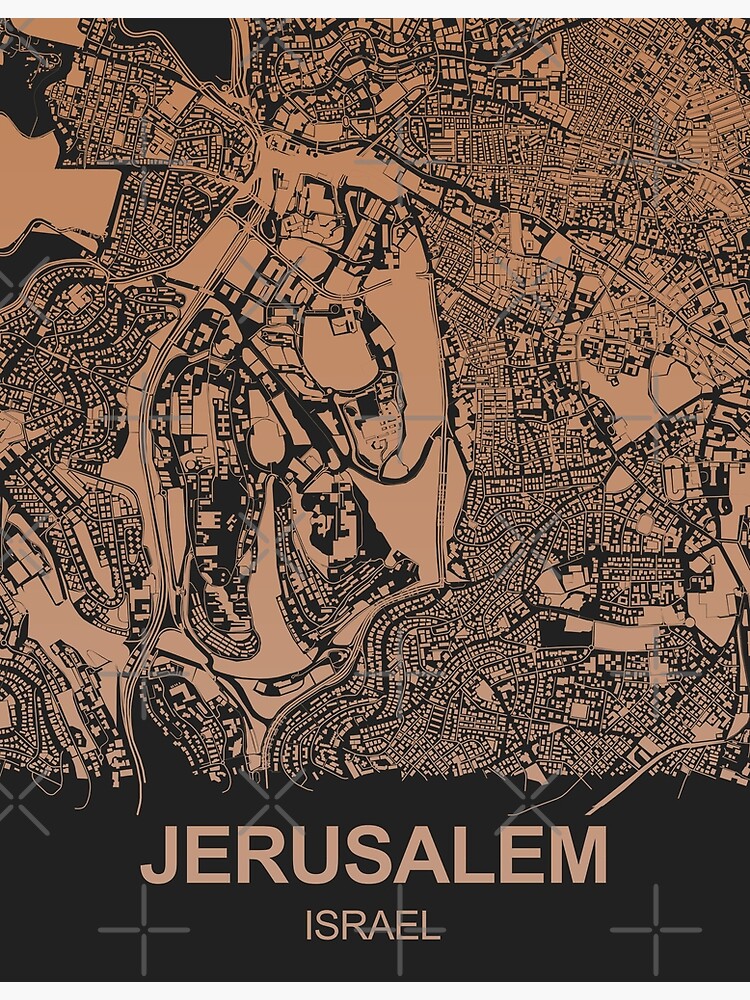 Stunning Jerusalem Map Art Chocolate color,Jews Judaism Moses synagogue ...