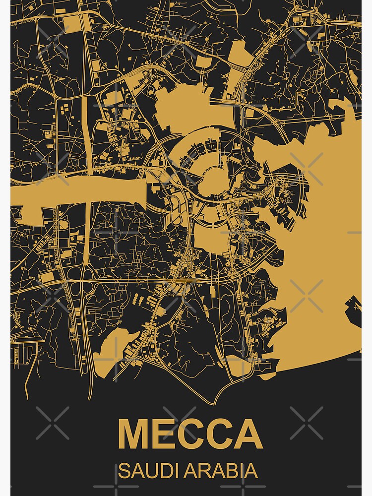 "Mecca muslims Islam mohamed prophet Map Art Black Gold Saudi Arabia ...