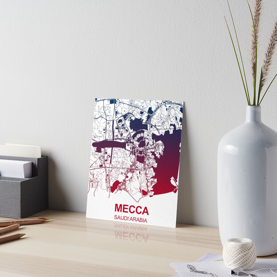 "Mecca muslims Islam mohamed prophet Map Art Blue Pink Saudi Arabia ...