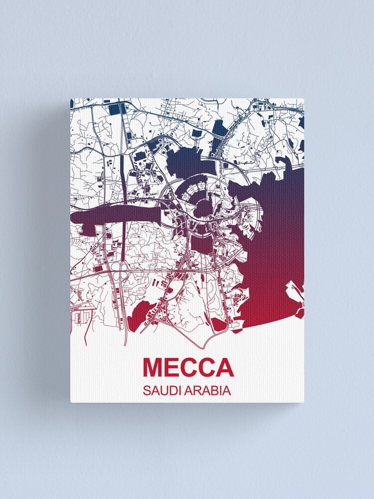 "Mecca muslims Islam mohamed prophet Map Art Blue Pink Saudi Arabia ...