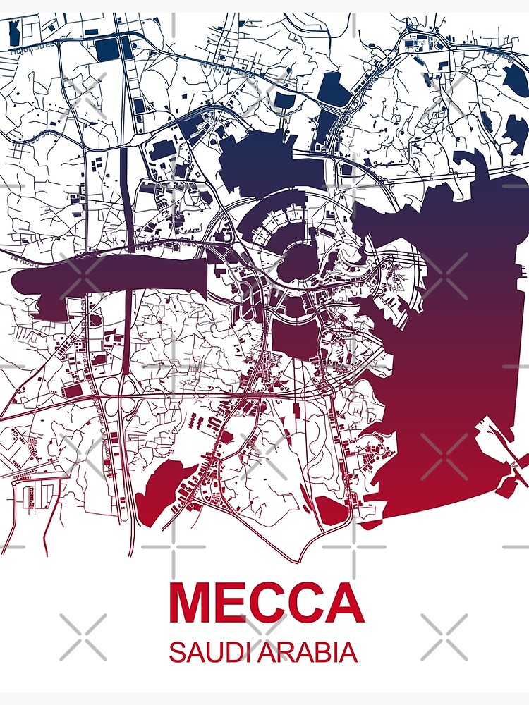 "Mecca muslims Islam mohamed prophet Map Art Blue Pink Saudi Arabia ...