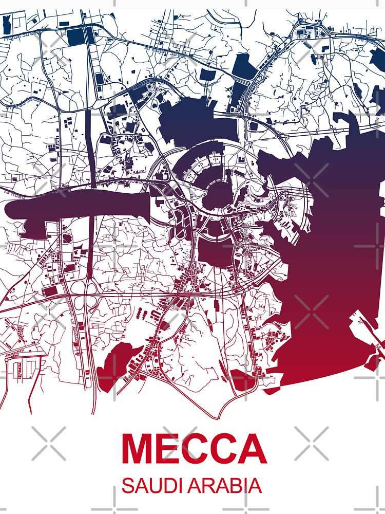 "Mecca muslims Islam mohamed prophet Map Art Blue Pink Saudi Arabia" T ...