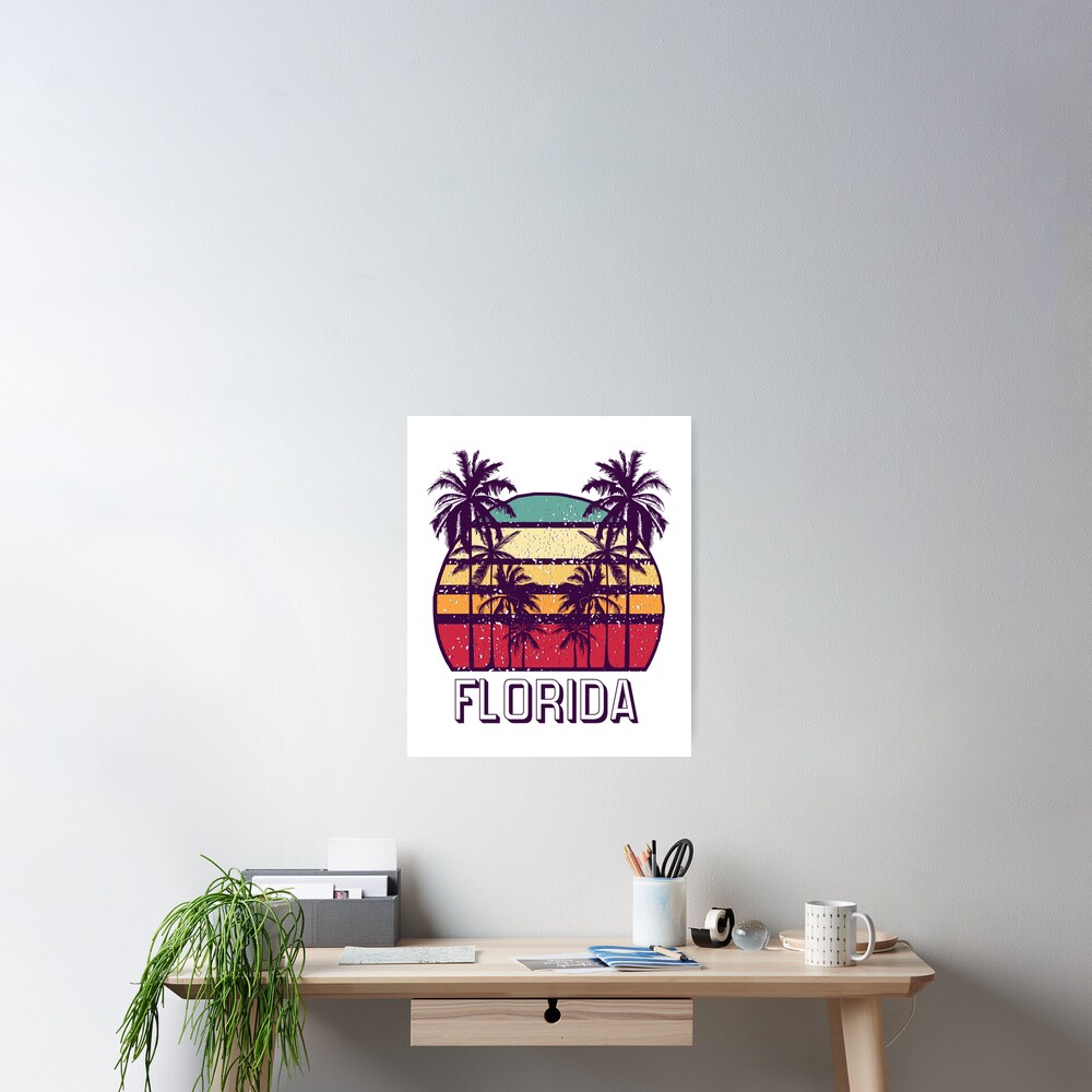 "Florida Vintage 70s Retro Skyline Palm Tree" Poster for Sale by ...
