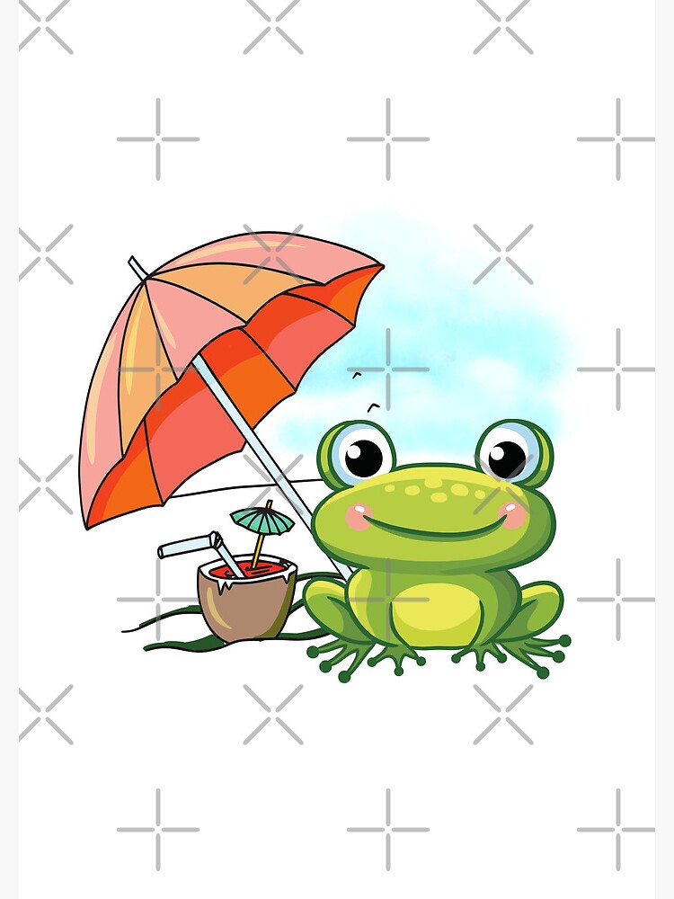 "Frog, cute frog at the beach with umbrella and drink, vacation ...
