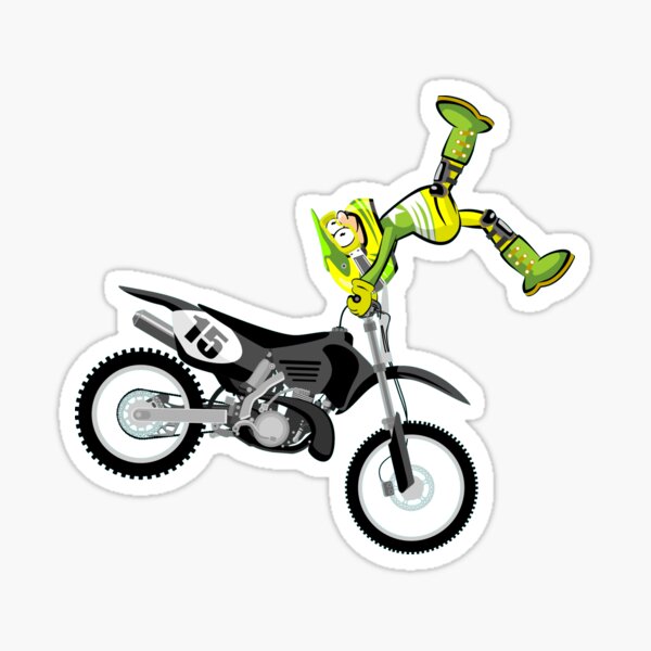 "Motocross rider Green and Yellow - Cartoon Style" Sticker for Sale by ...