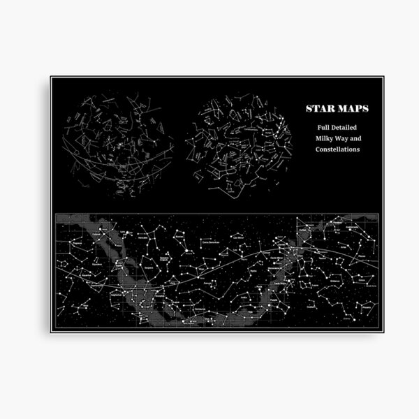" STAR MAPS MILKY WAY and CONSTELLATIONS : Night Sky Print" Canvas ...