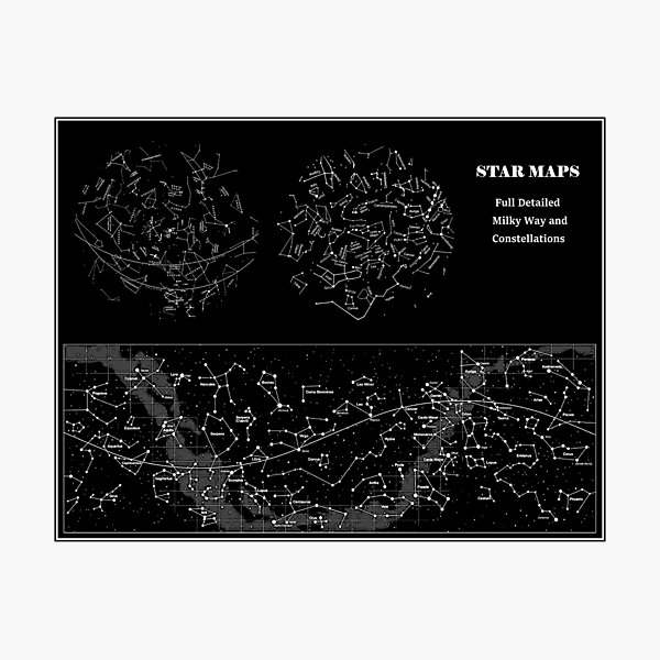 Lámina fotográfica « MAPAS DE ESTRELLAS VÍA LÁCTEA y CONSTELACIONES ...