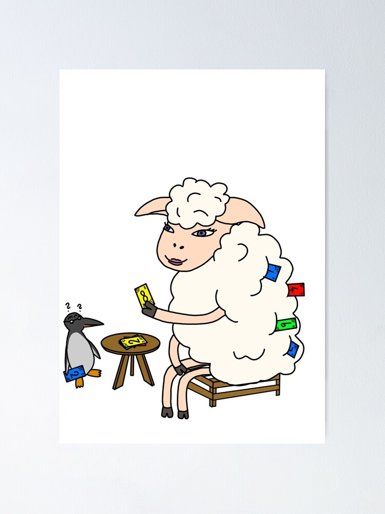"sheep playing cards with a penguin" Poster for Sale by tomisa | Redbubble