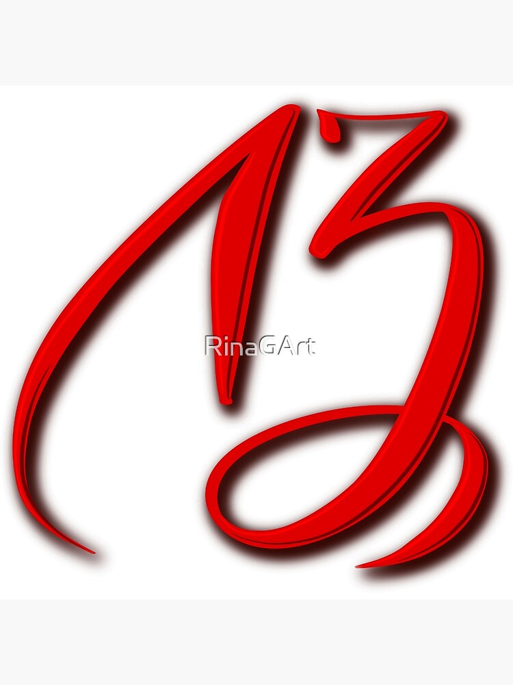 "Red calligraphy number 13" Poster for Sale by RinaGArt | Redbubble