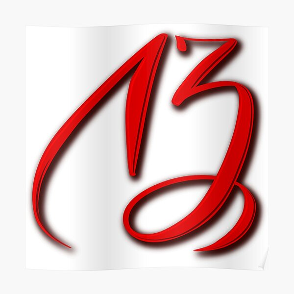 "Red calligraphy number 13" Poster for Sale by RinaGArt | Redbubble