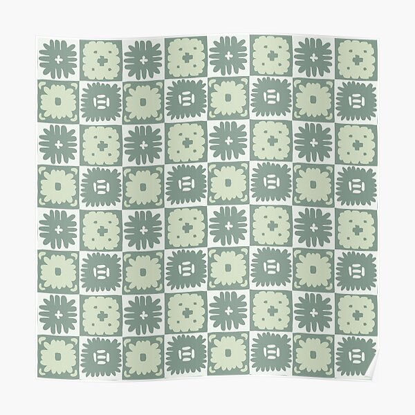 "Checkered Flowers in Green" Poster for Sale by beckybailey | Redbubble