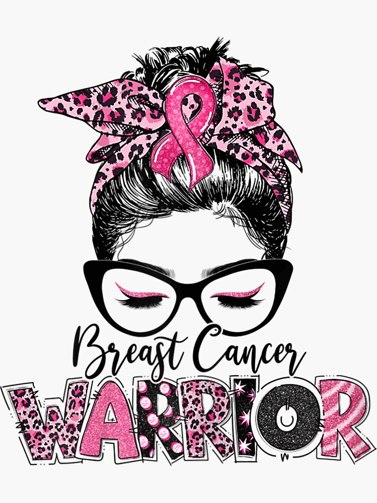 "Th Pink Ribbon Breast Cancer Awareness Warrior Messy Bun Mom " Sticker ...