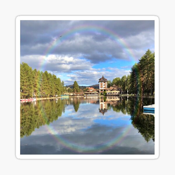 "Beautiful lake and rainbow view with a reflection" Sticker for Sale by ...