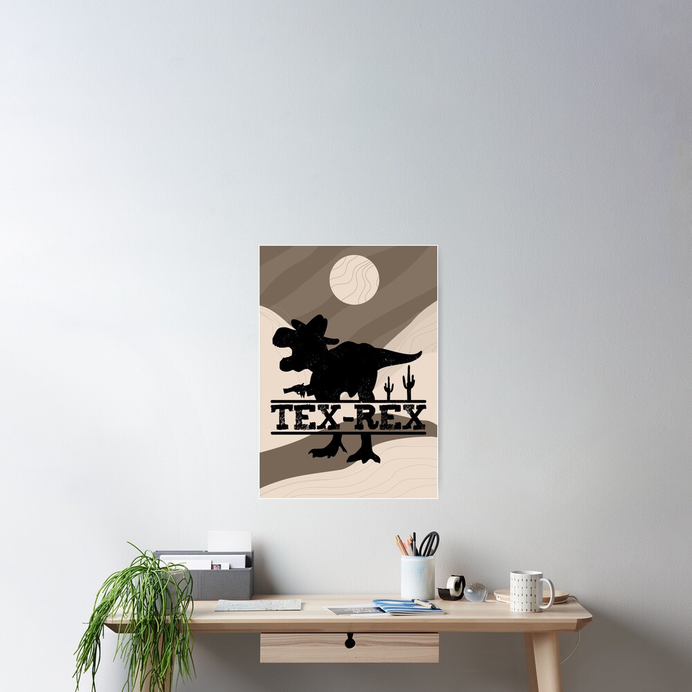 "Tex-Rex Funny Cowboy Dinosaur Cartoon (BLACK)" Poster for Sale by ...