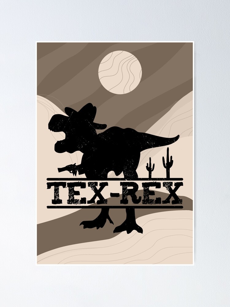 "Tex-Rex Funny Cowboy Dinosaur Cartoon (BLACK)" Poster for Sale by CRHPOD20 | Redbubble