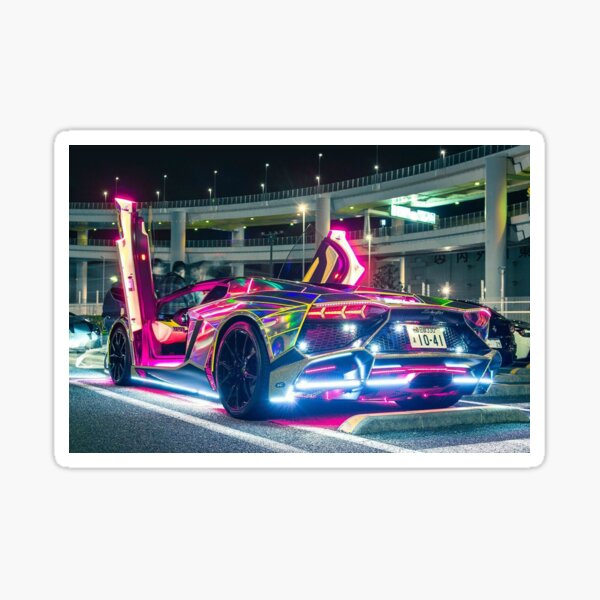 "Neon LED Lamborghini Aventador SVJ" Sticker for Sale by cahyaurniawan ...