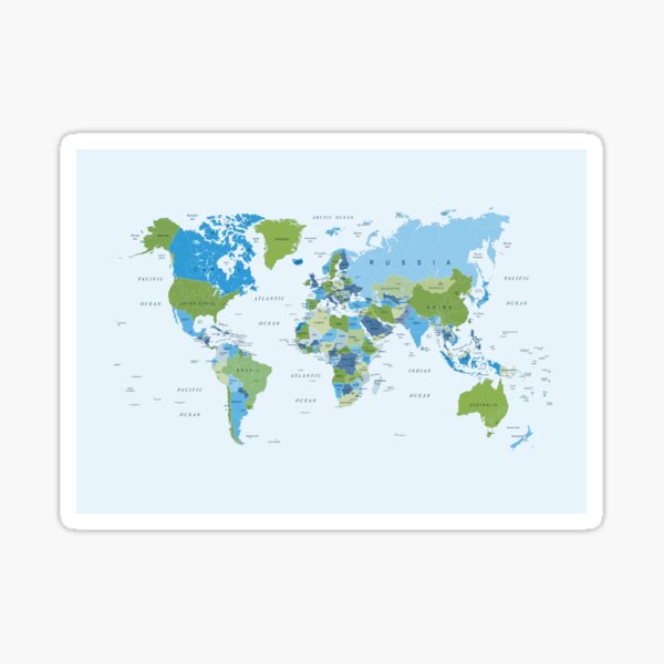 "World Map in Blue and Green" Sticker for Sale by UrbanEpiphany | Redbubble