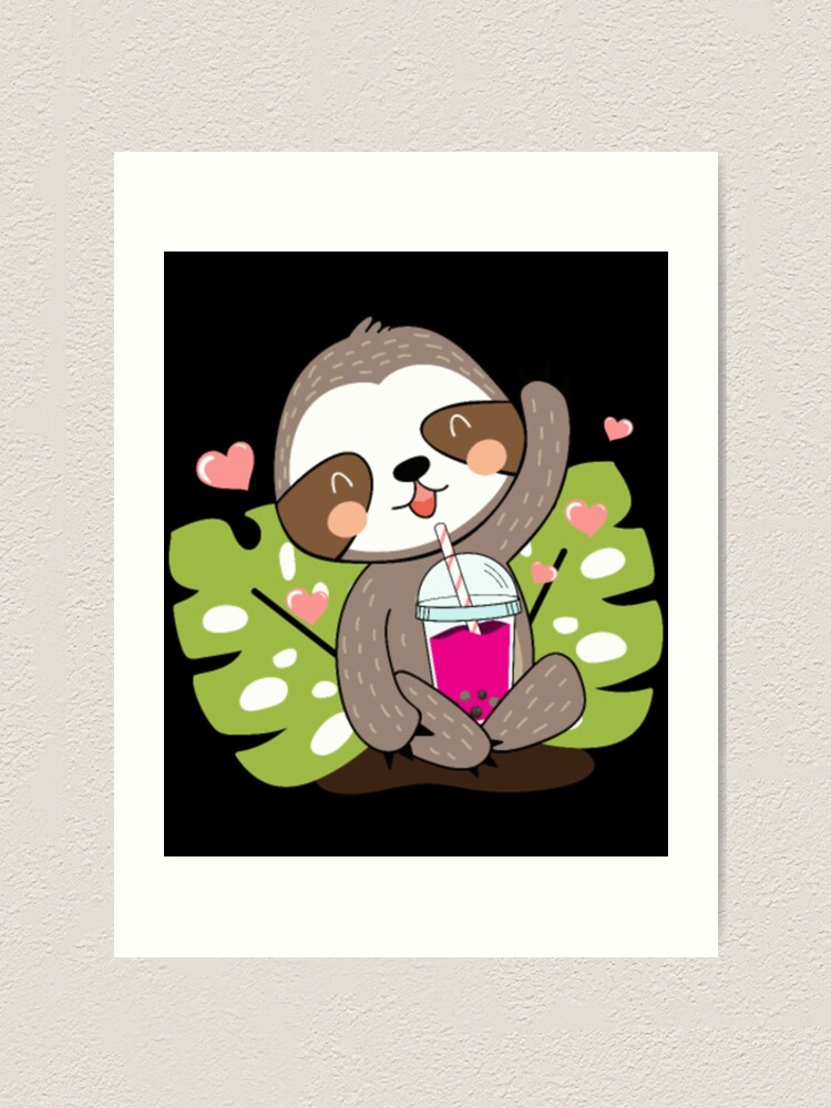 "Baby Sloth Boba Tea Kawaii Anime Animal" Art Print for Sale by ...